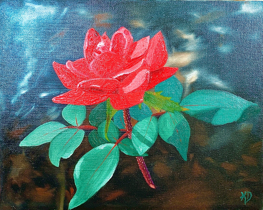 Red Rose Oil Painting an Original Realistic Artwork, Floral Painting ...