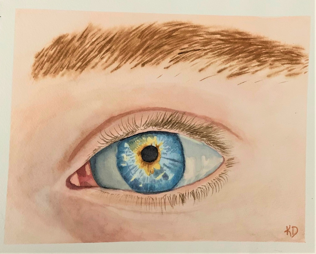 Blue and Yellow Eye Watercolor Painting, Original Hand Painted Art ...