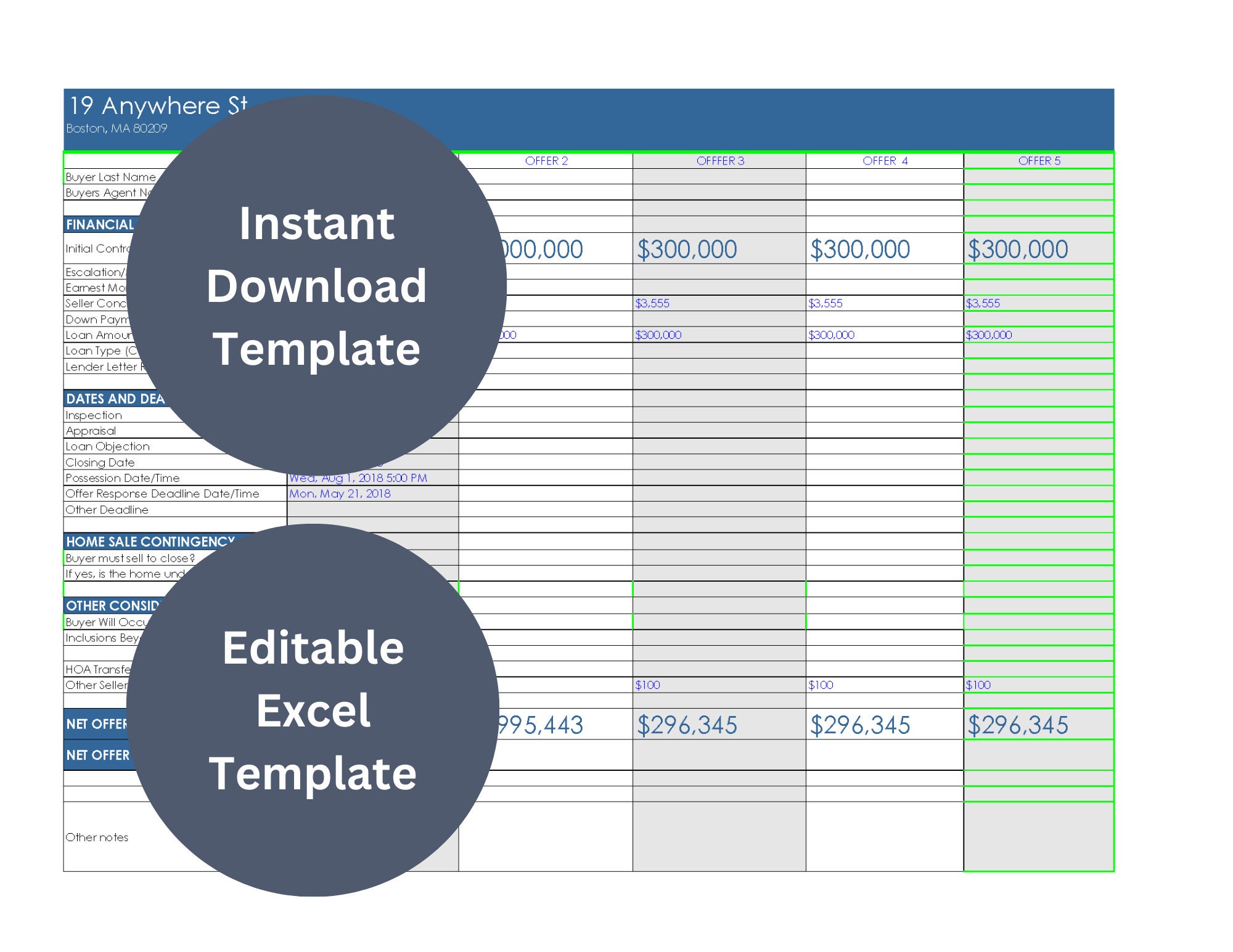 The Ultimate Multiple Offer Spreadsheet for Realtors (digital Download ...