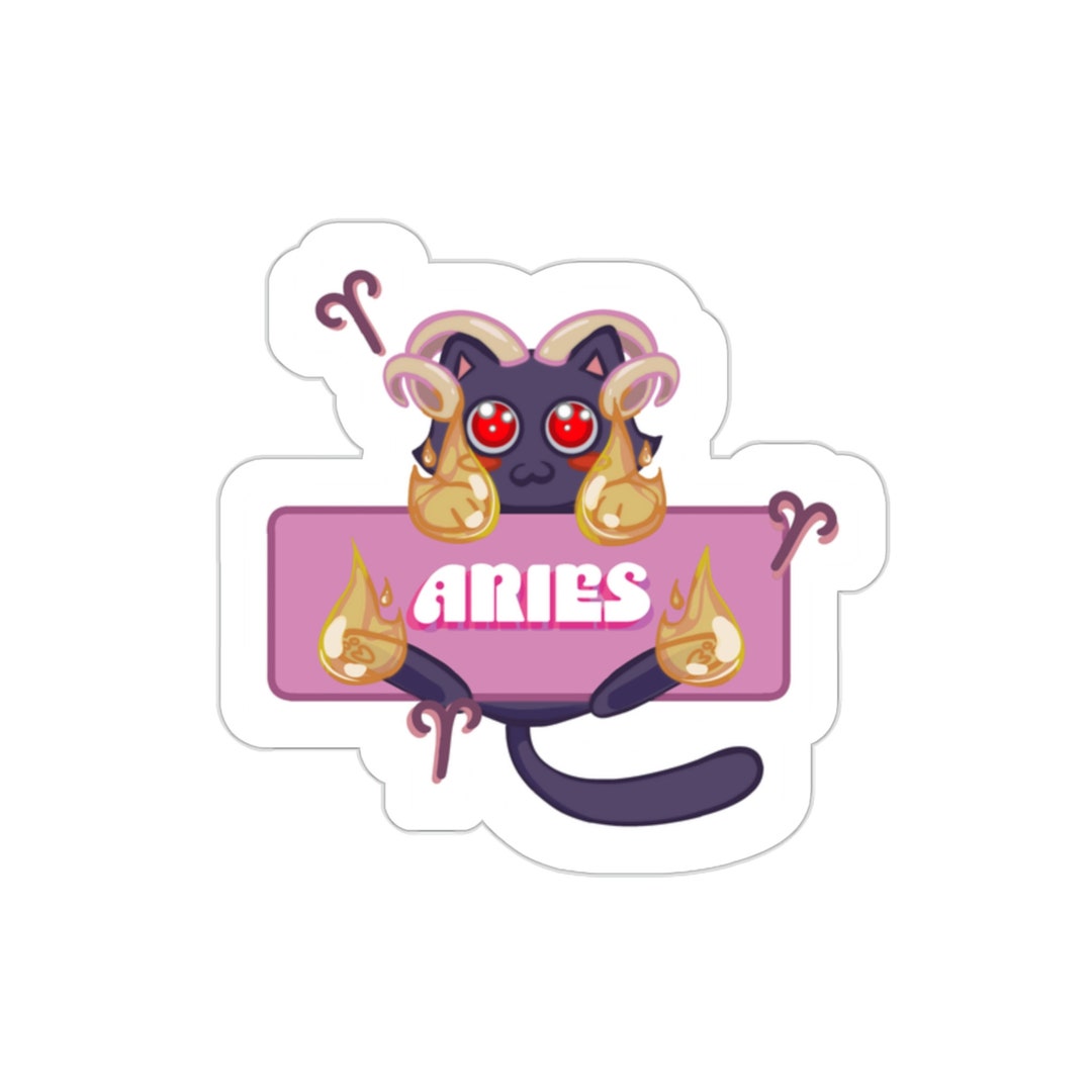 Cute Kawaii Aries Zodiac Die Cut Cat Sticker, Cute Sticker, Pastel ...