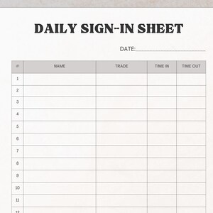 Daily Sign in Sheet Printable Digital Png Download - Etsy Australia