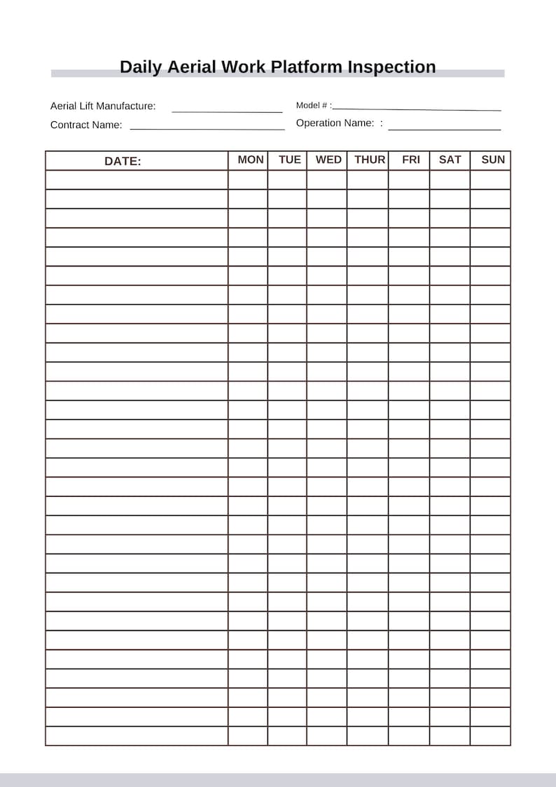 Daily Aerial Work Platform Inspection, Aerial Work Inspection Template ...