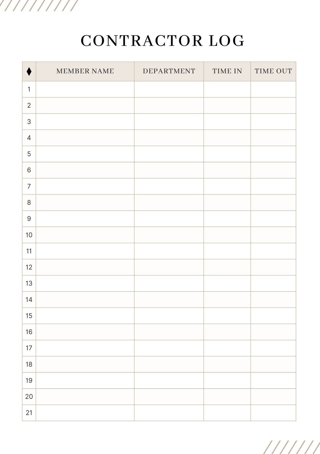 Contractor Sign-in/out Log Digital PNG Download - Etsy