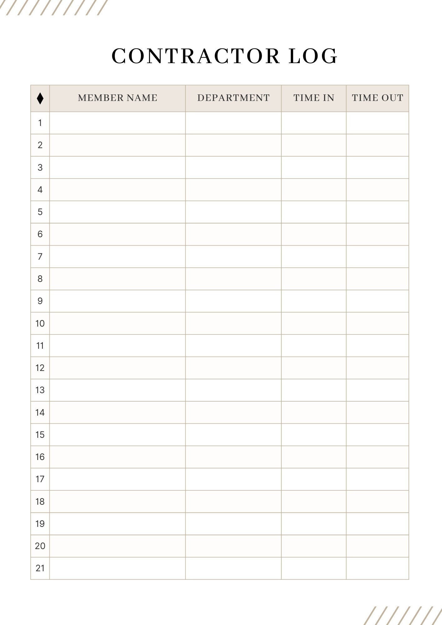 Contractor Sign-in/out Log Digital PNG Download - Etsy