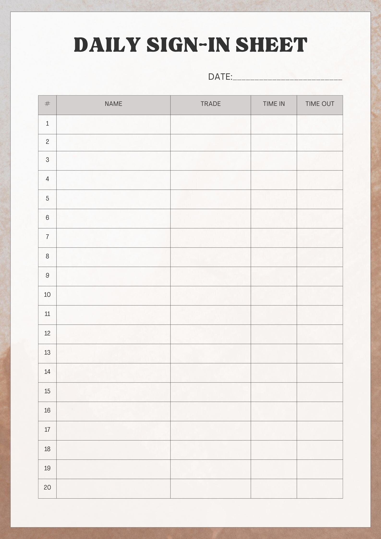 Daily Sign in Sheet Printable Digital Png Download - Etsy
