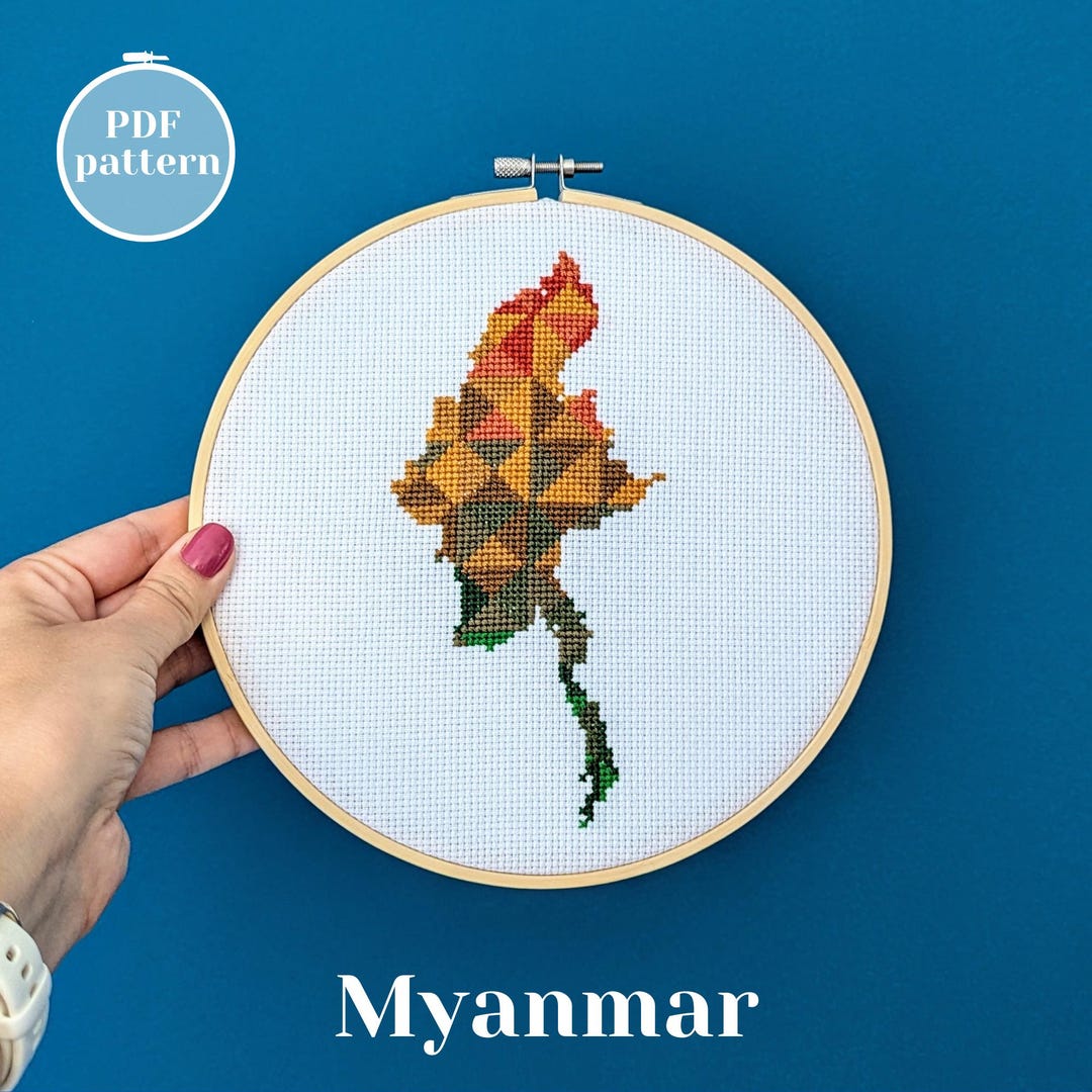 Myanmar Map Cross Stitch Pattern. Counted Xstitch PDF Chart for Instant ...