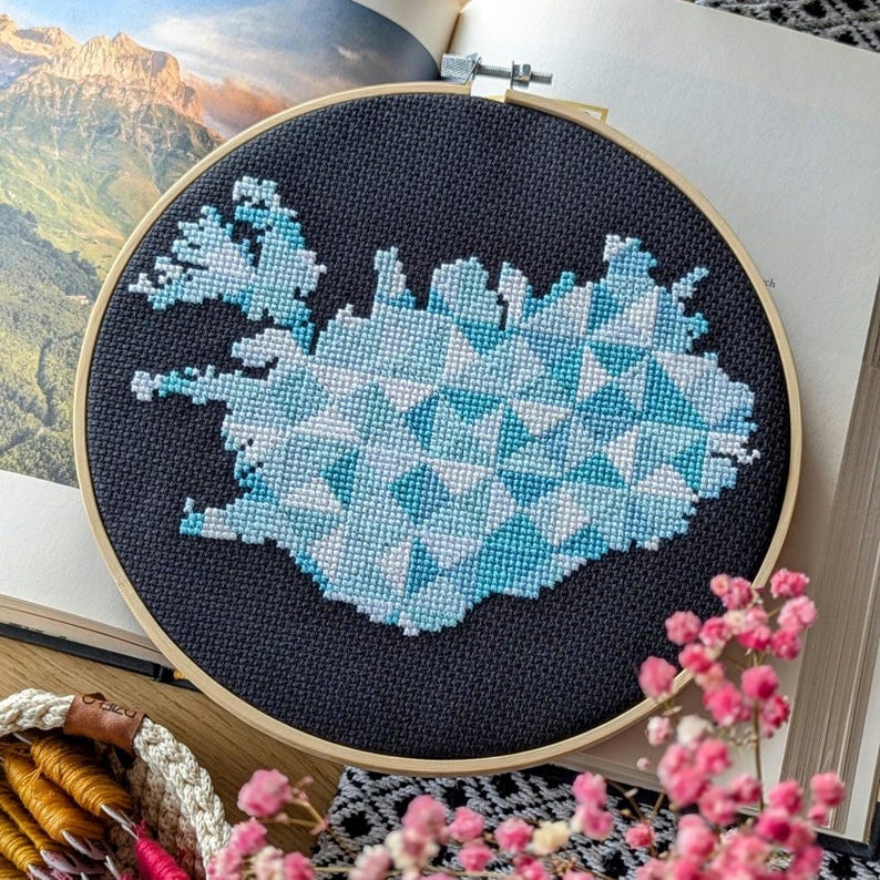 Iceland Map Cross Stitch Pattern. Reykjavik Theme Wall Art Hanging ...