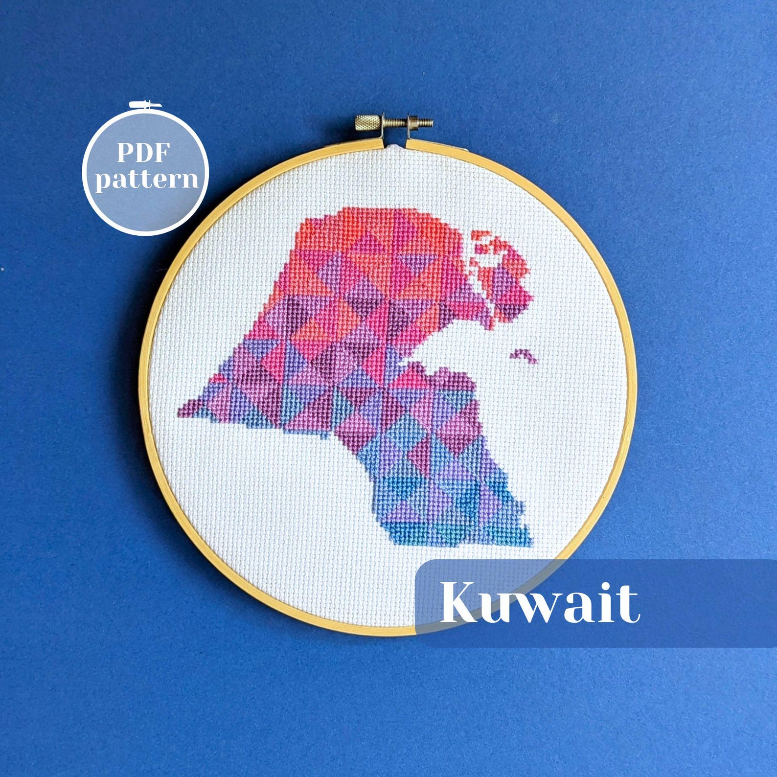 Kuwait Map Cross Stitch Pattern in Colors of Evening. Asian Themed ...