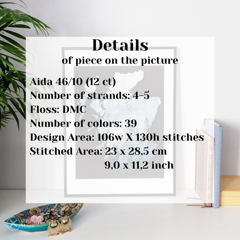 Scotland Map Cross Stitch Pattern With Misty Forest Design Modern ...