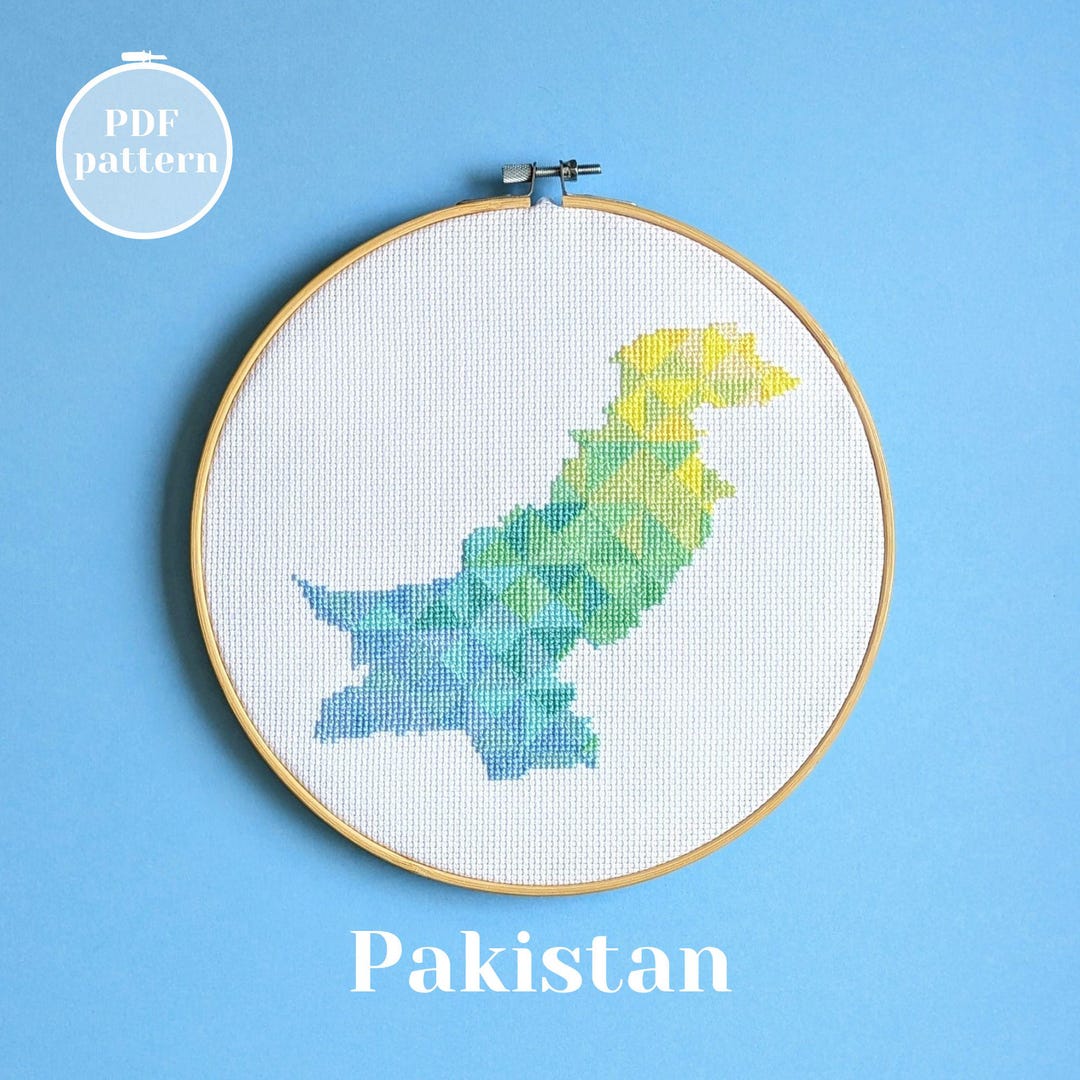 Pakistan Map Cross Stitch PDF Chart. Modern Step by Step Embroidery ...