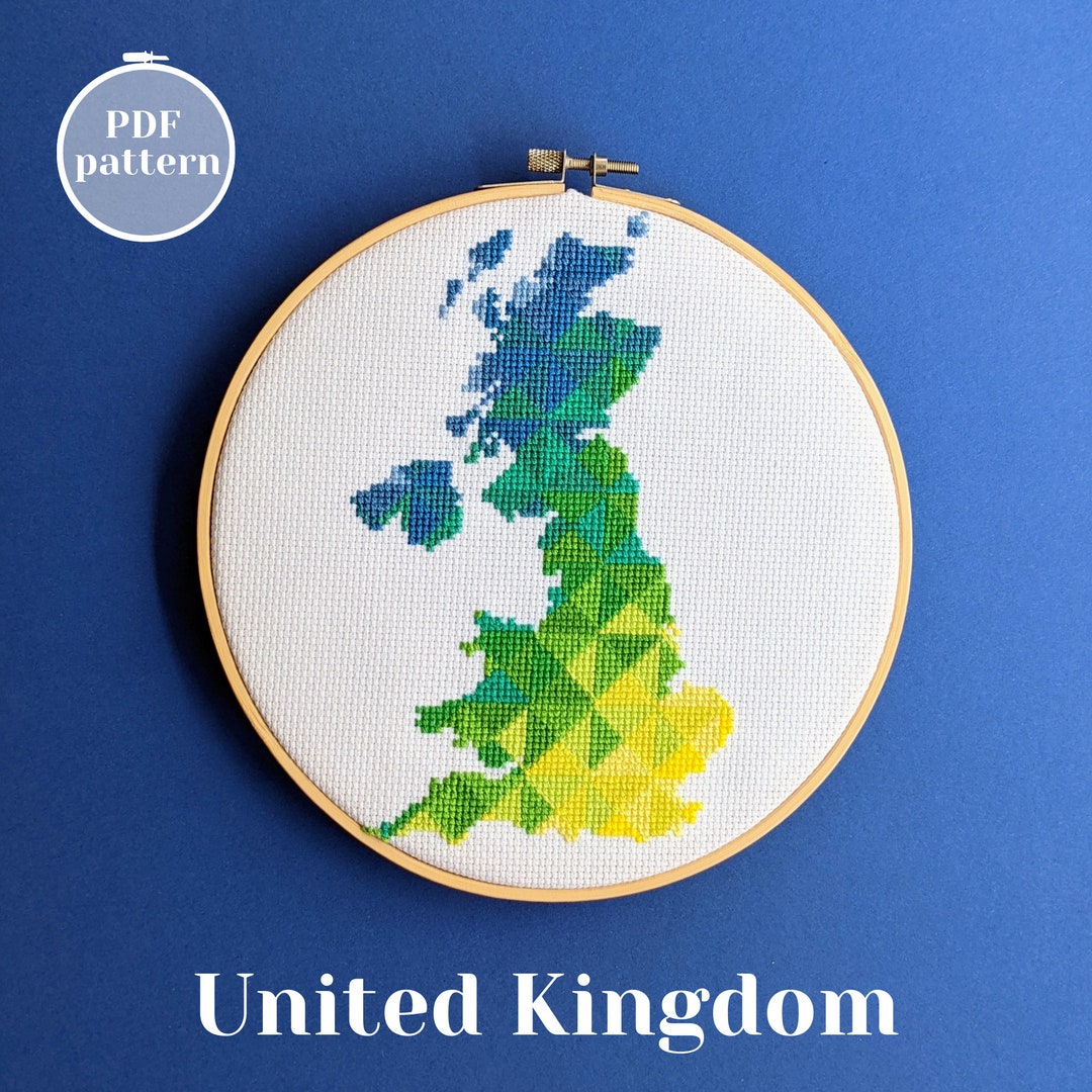 United Kingdom Map Cross Stitch Pattern | UK Silhouette for Embroidery ...