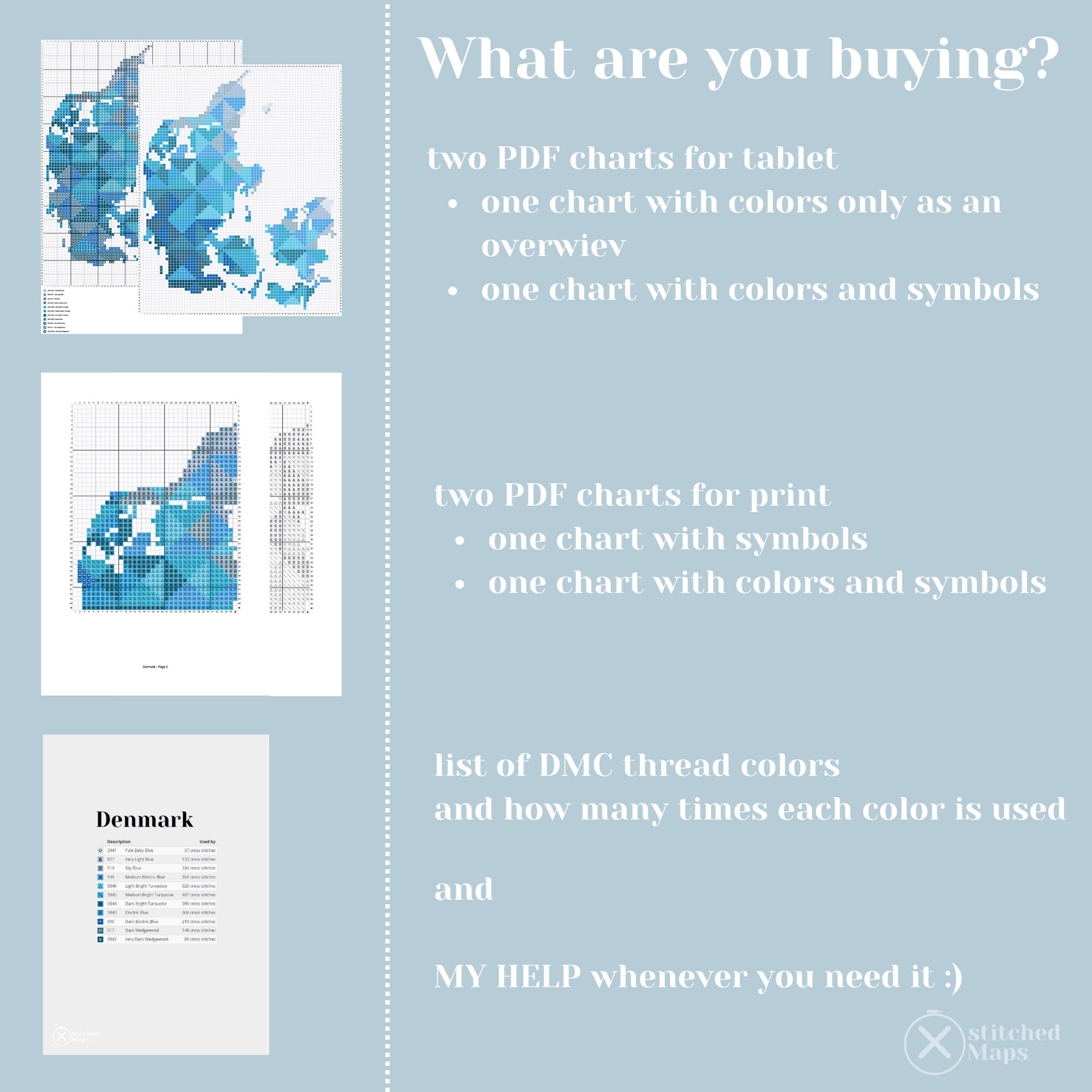 Denmark Map Cross Stitch PDF Pattern. Modern Minimalistic Embroidery ...