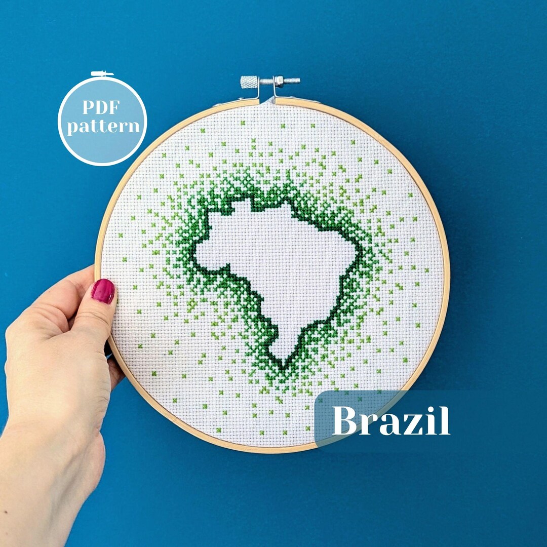 Brazil Map Cross Stitch Pattern. Unique Travel Wall Hanging. Modern ...