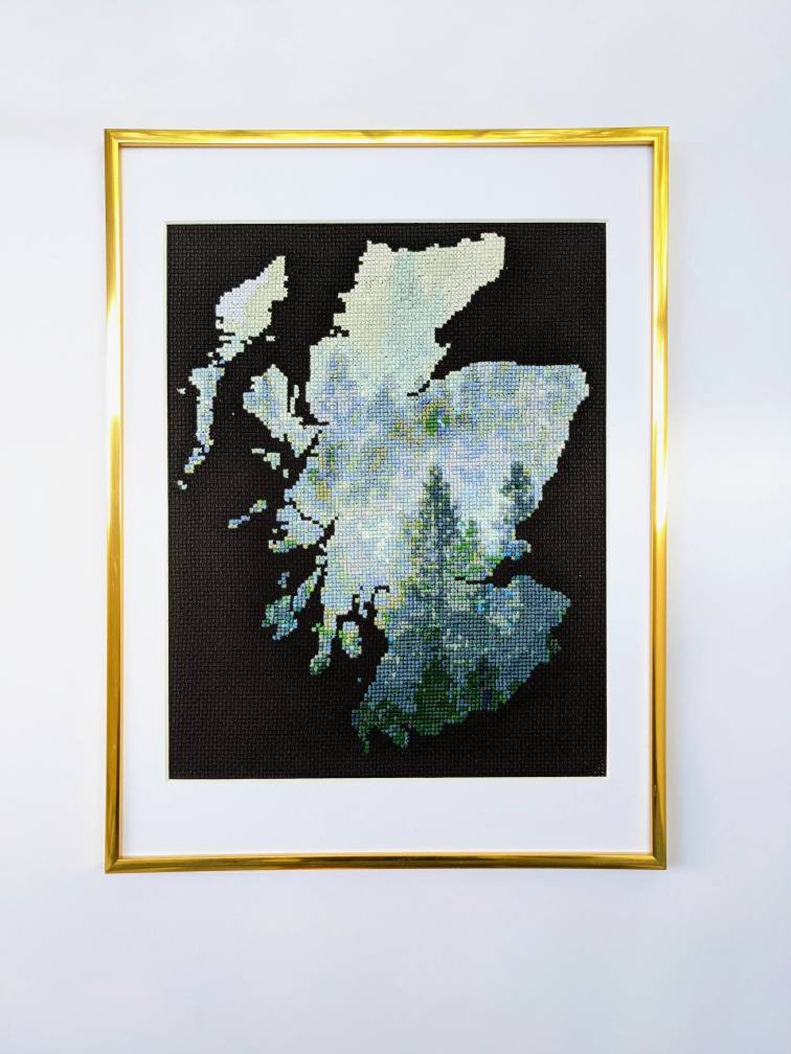Scotland Map Cross Stitch Pattern With Misty Forest Design Modern ...