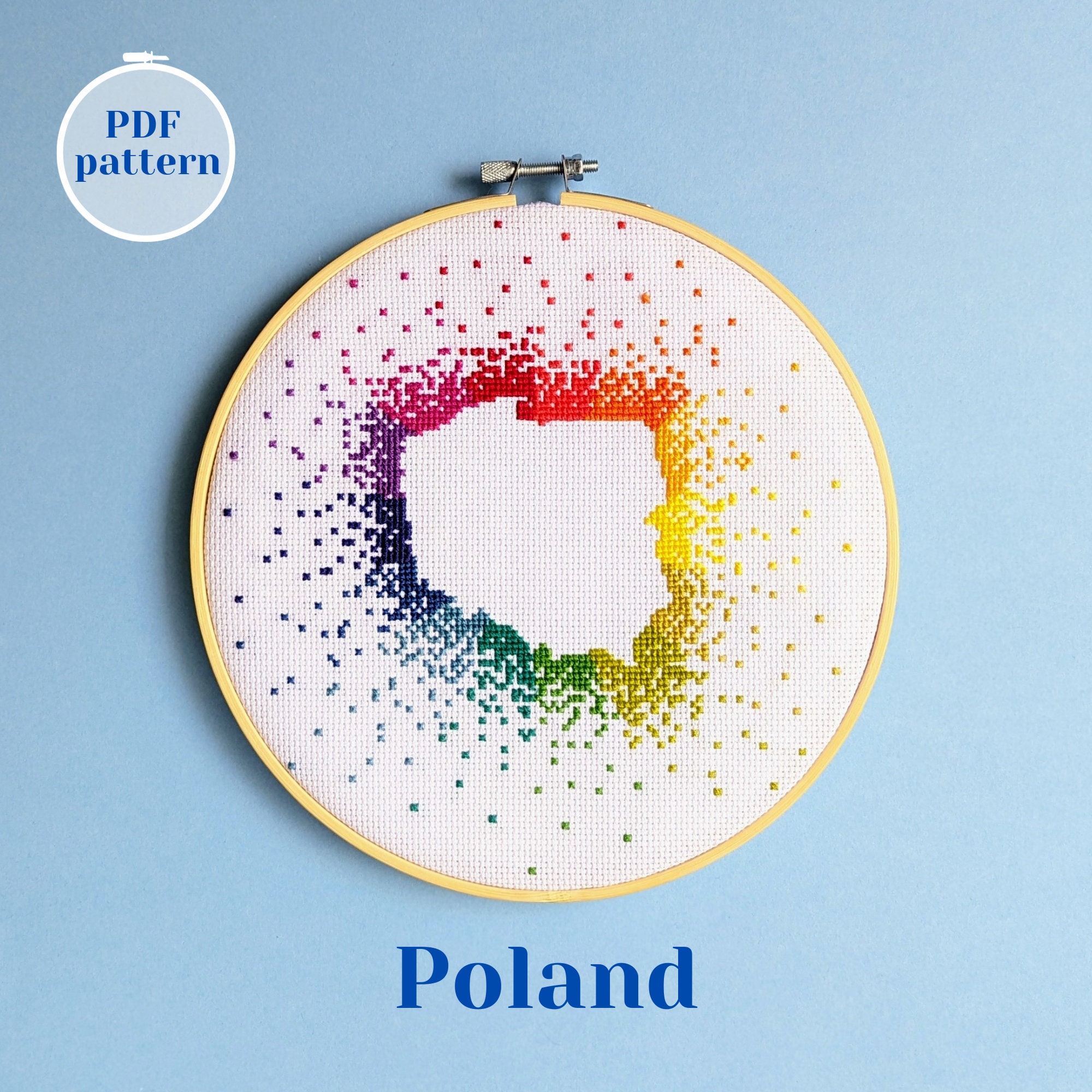 Poland Rainbow Cross Stitch Map. Modern Dots Embroidery - Etsy