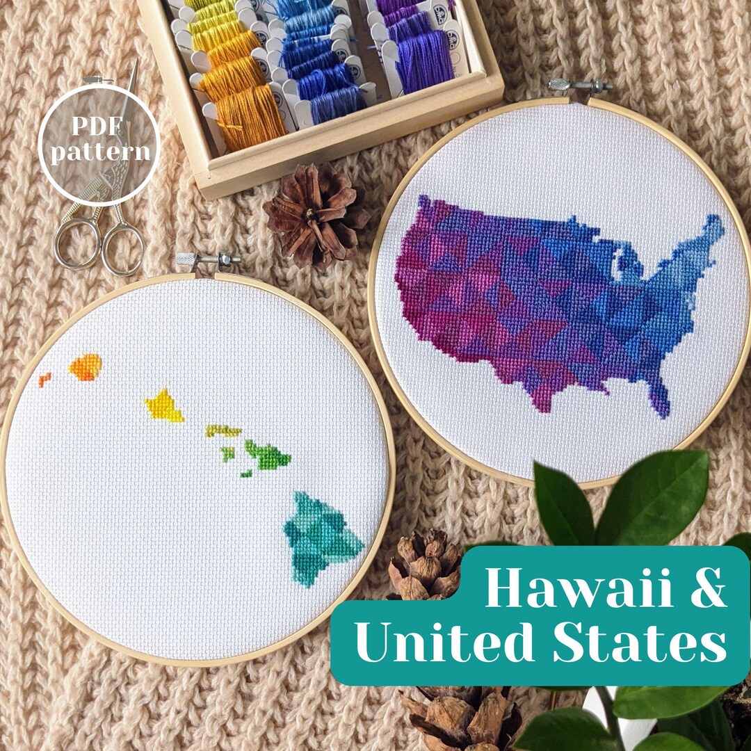 USA and HAWAII Maps Cross Stitch Pattern Set. Easy Embroidery ...