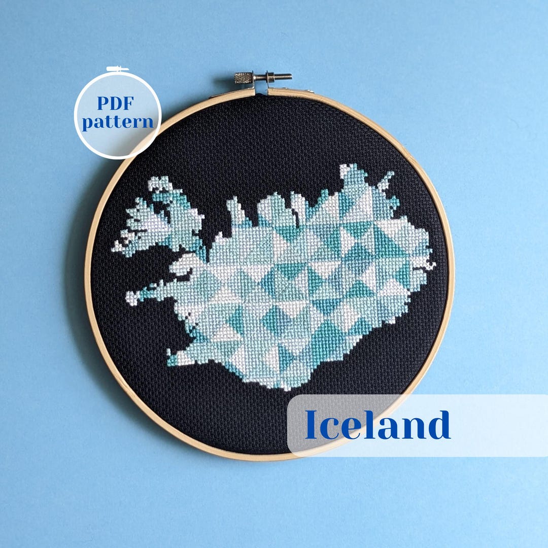 Iceland Map Cross Stitch Pattern. Reykjavik Theme Wall Art Hanging ...