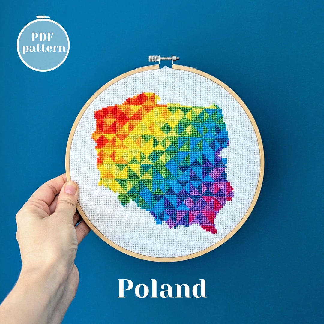 Poland Map Cross Stitch Pattern. Whimsical Fiber Art With Warsaw Krakow ...