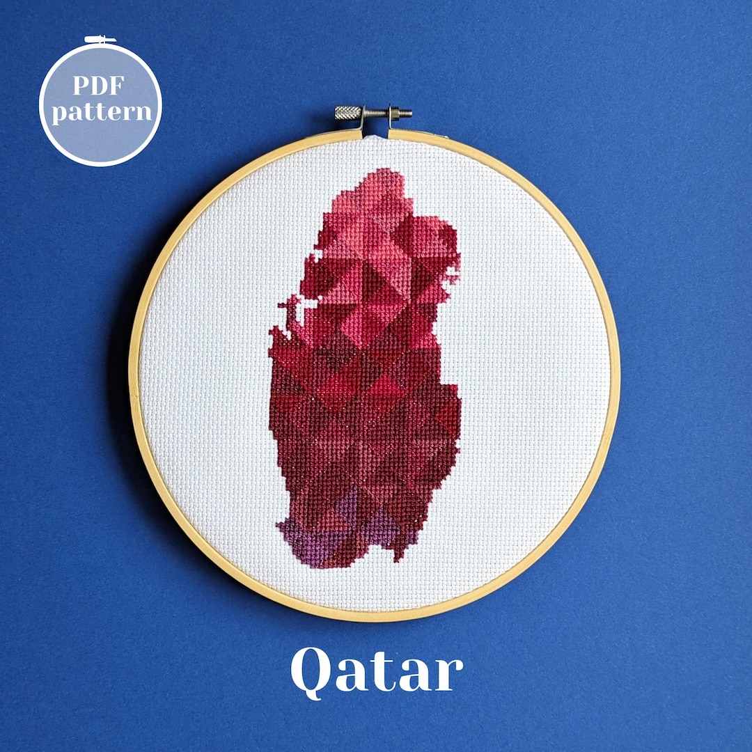 Qatar Map Cross Stitch Pattern in Purple. Doha Middle East Themed ...