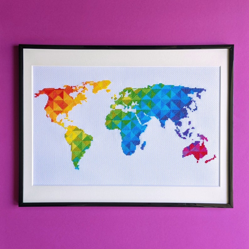 World Map Cross Stitch Scheme for Instant Download Raibow - Etsy