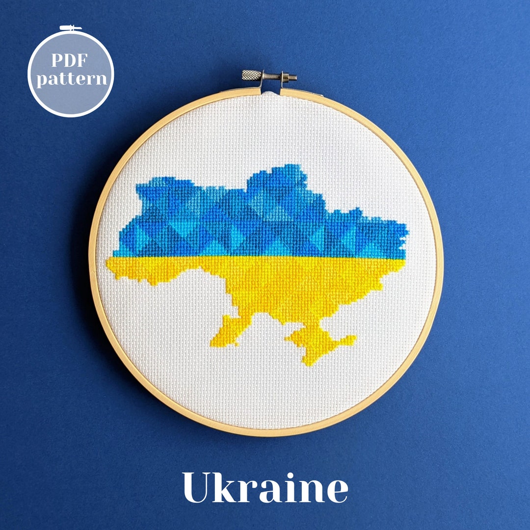Ukraine Map Cross Stitch Pattern. Wall Decor in National Colors. Modern ...