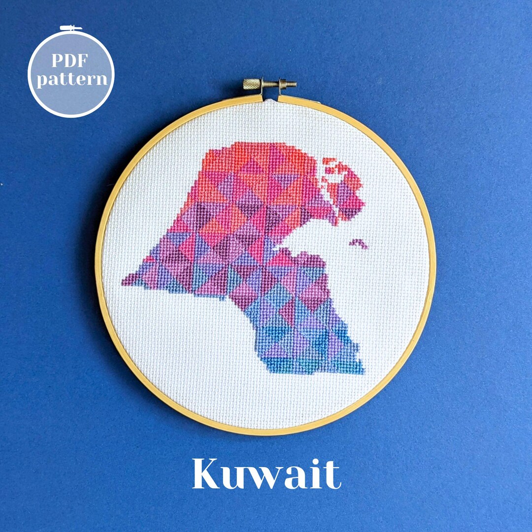 Kuwait Map Cross Stitch Pattern in Colors of Evening. Asian Themed ...