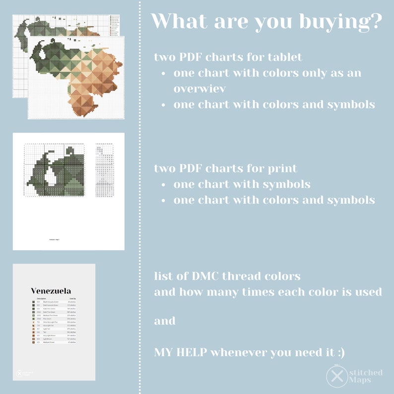 Venezuela Map Cross Stitch PDF Pattern. Original Xstitch Project ...