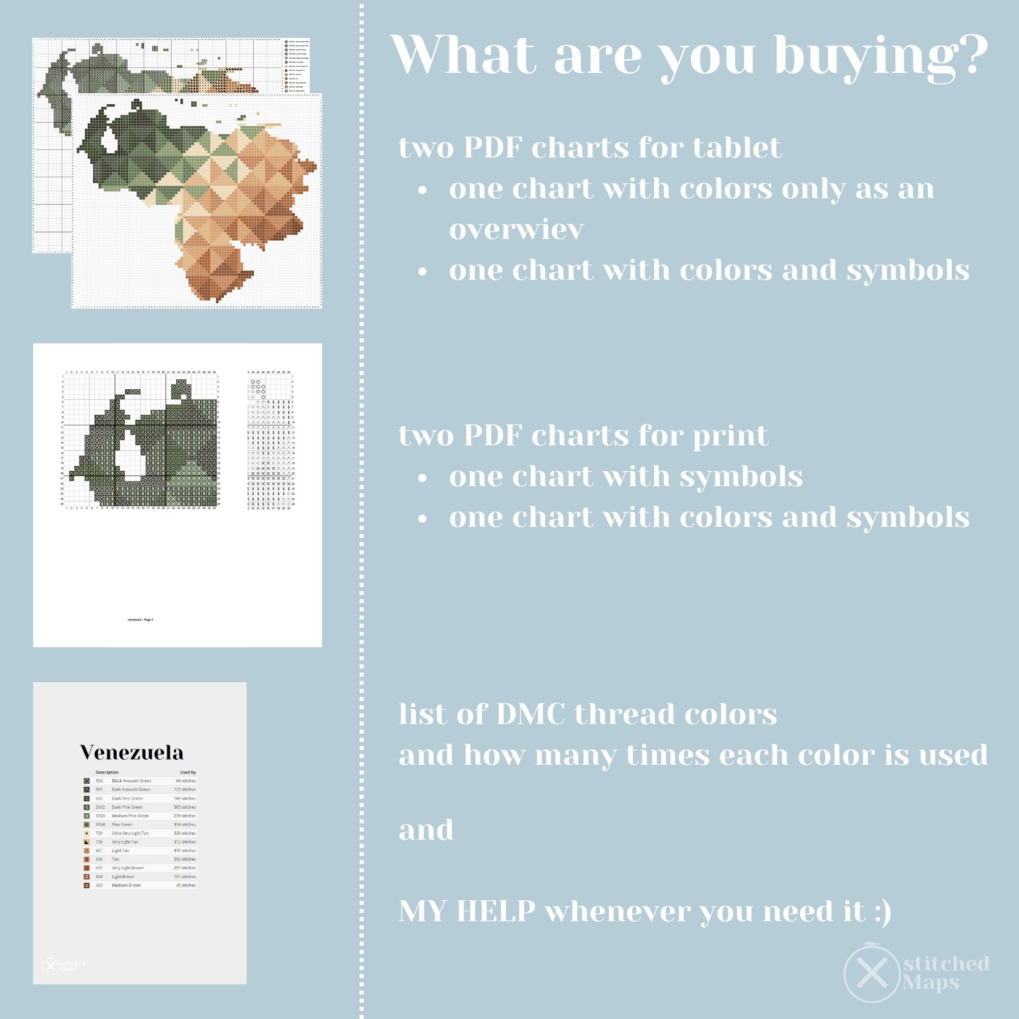 Venezuela Map Cross Stitch PDF Pattern. Modern Counted Xstitch Chart ...