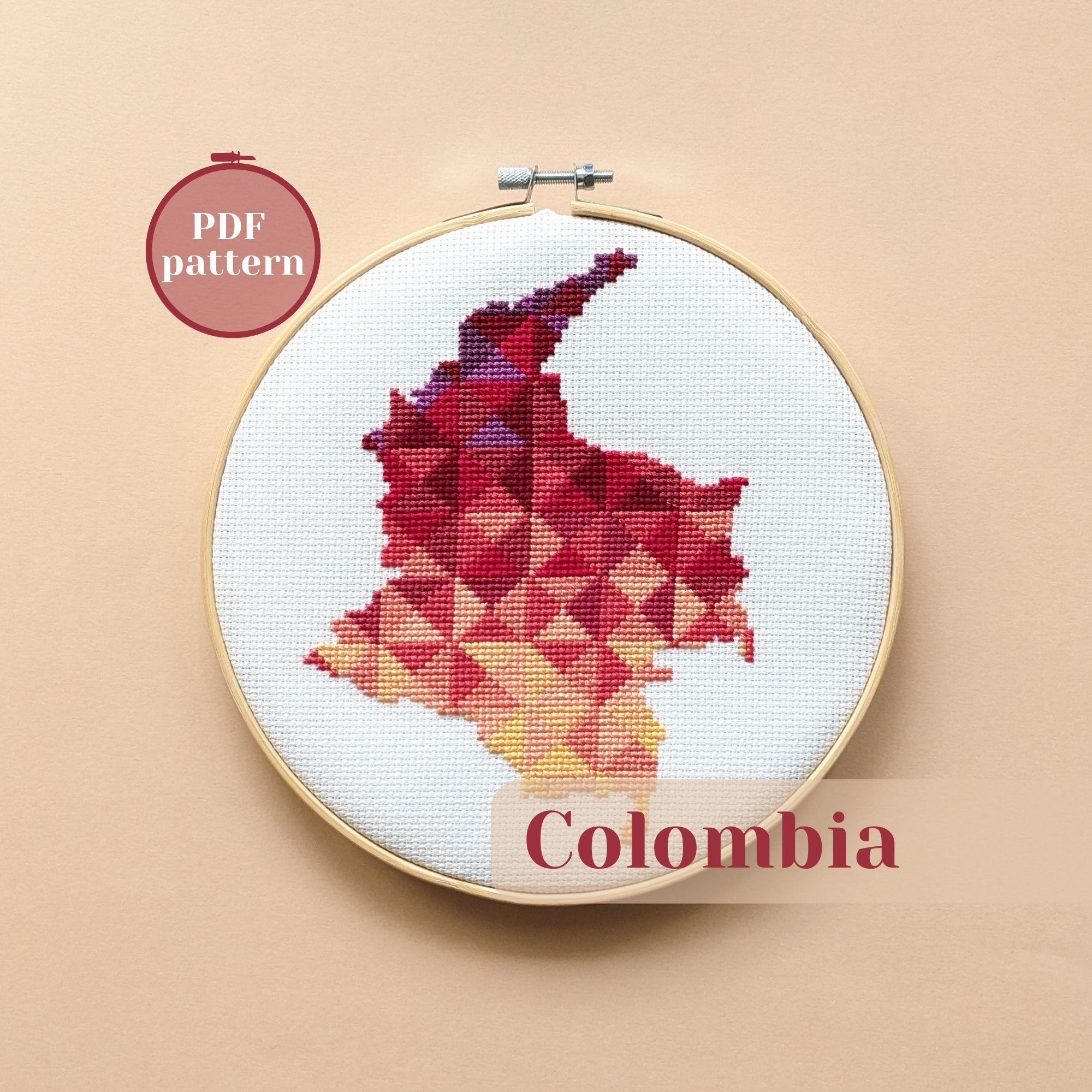 Colombia Map Cross Stitch Pattern. Modern and Simple Design in PDF ...
