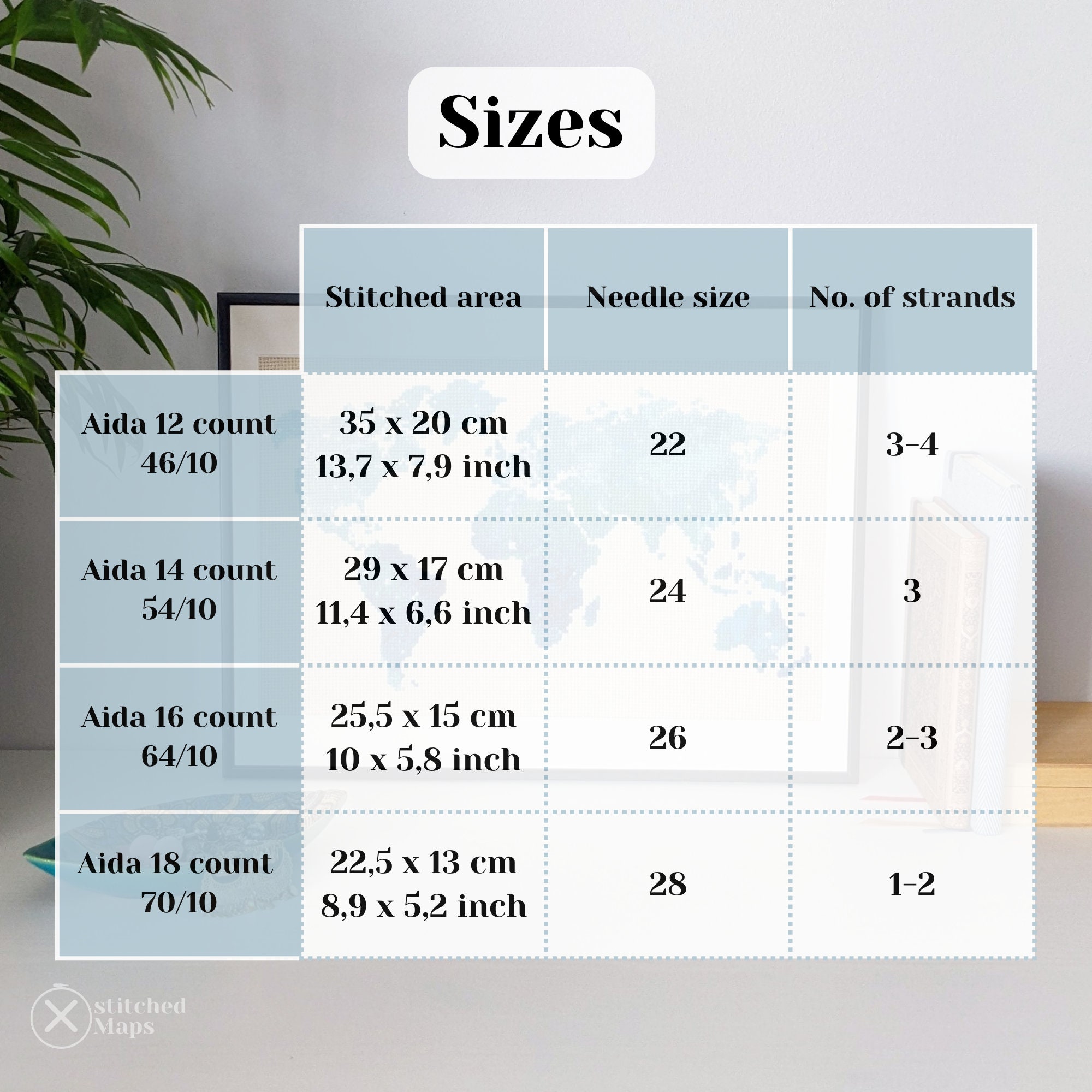 World Map Cross Stitch Scheme for Instant Download. Blue Watercolor ...