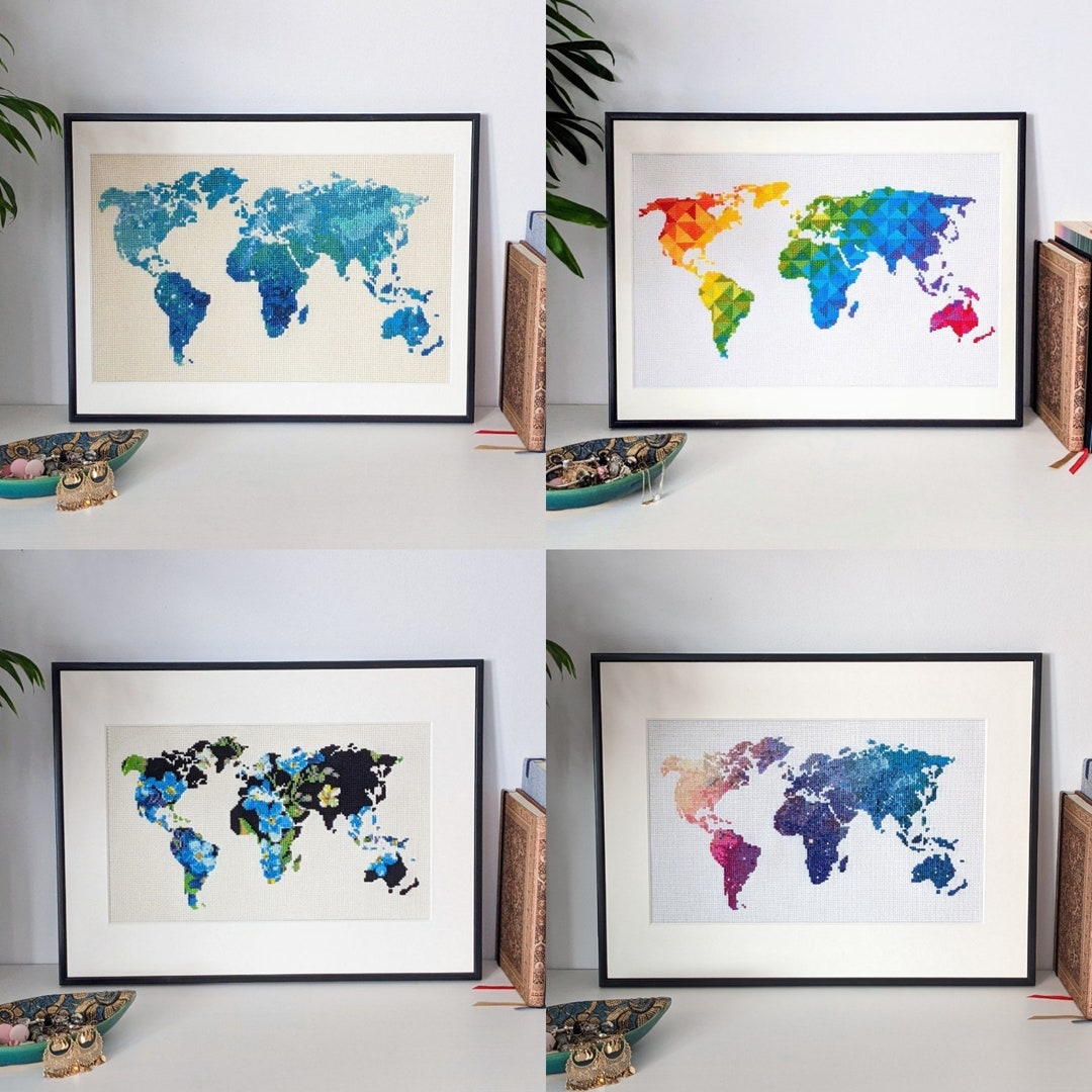 World Maps SET of FOUR Xstitch Patterns. Counted Cross Stitch PDF ...