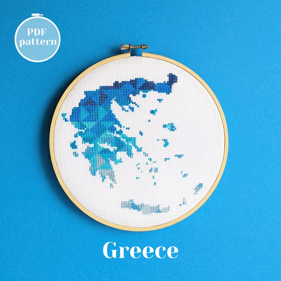 Greece Map Cross Stitch Pattern. Athens Themed Textile Wall Hanging ...