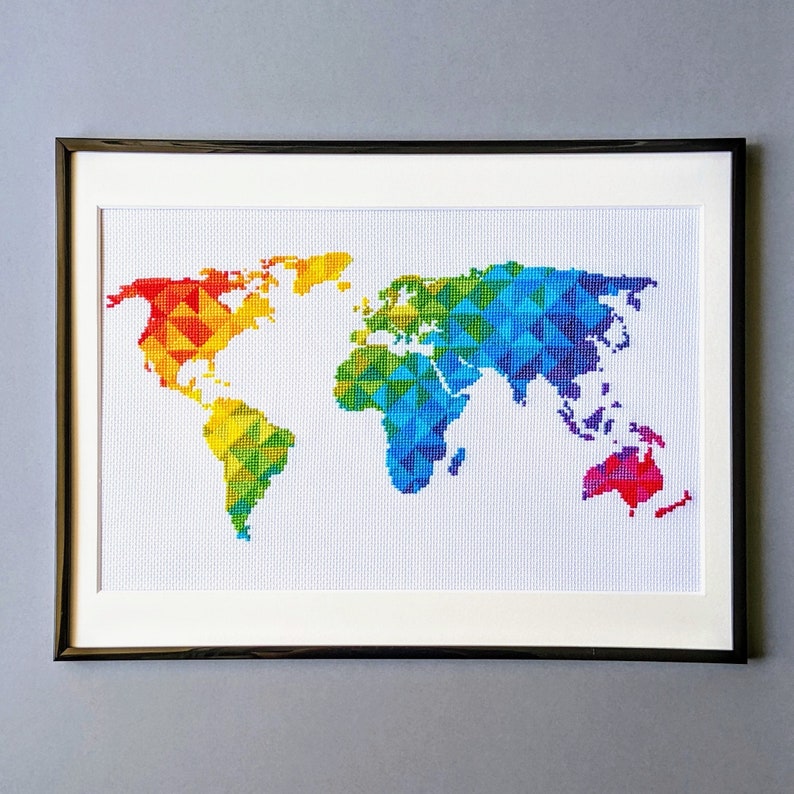 World Map Cross Stitch Scheme for Instant Download Raibow - Etsy
