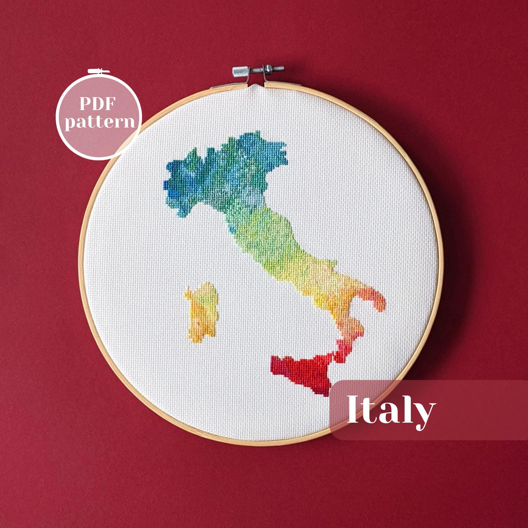 Italy Map Cross Stitch Pattern, Modern Embroidery Art (PDF Pattern) - Etsy