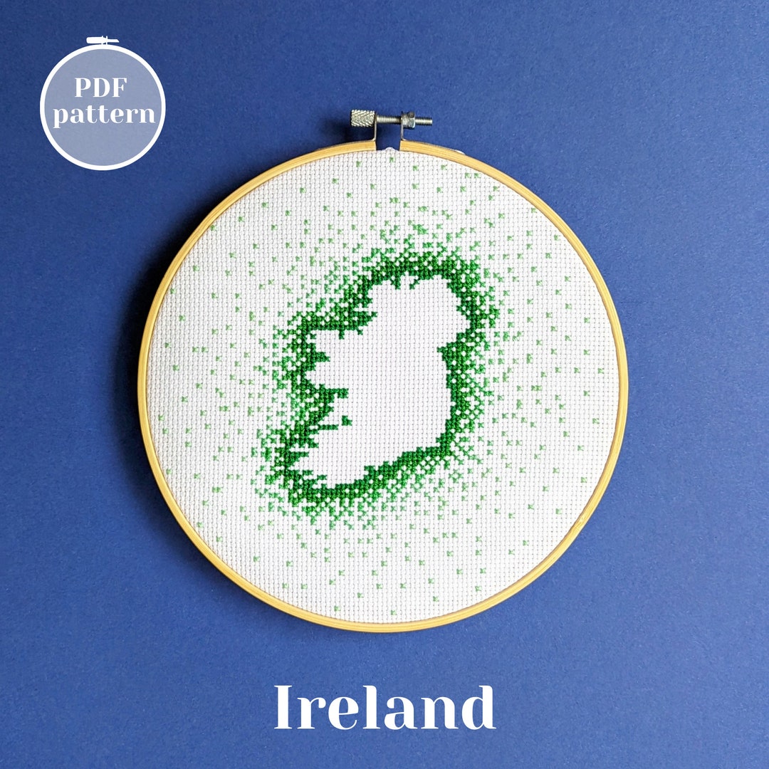 Ireland Map Cross Stitch Pattern. Emerald Island Silhouette Negative ...