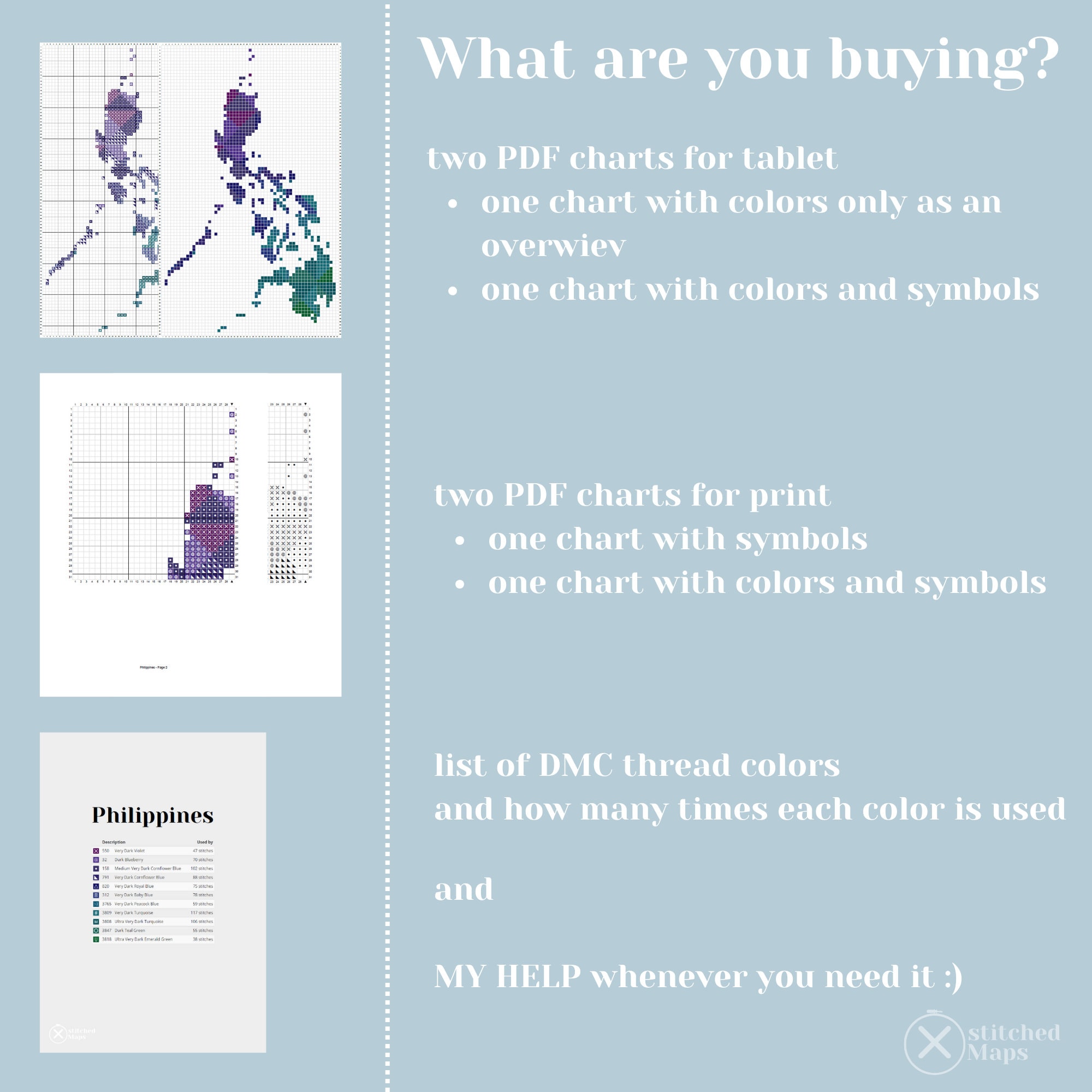 Philippines Map Cross Stitch Pattern. Counted Xstitch PDF Chart for ...