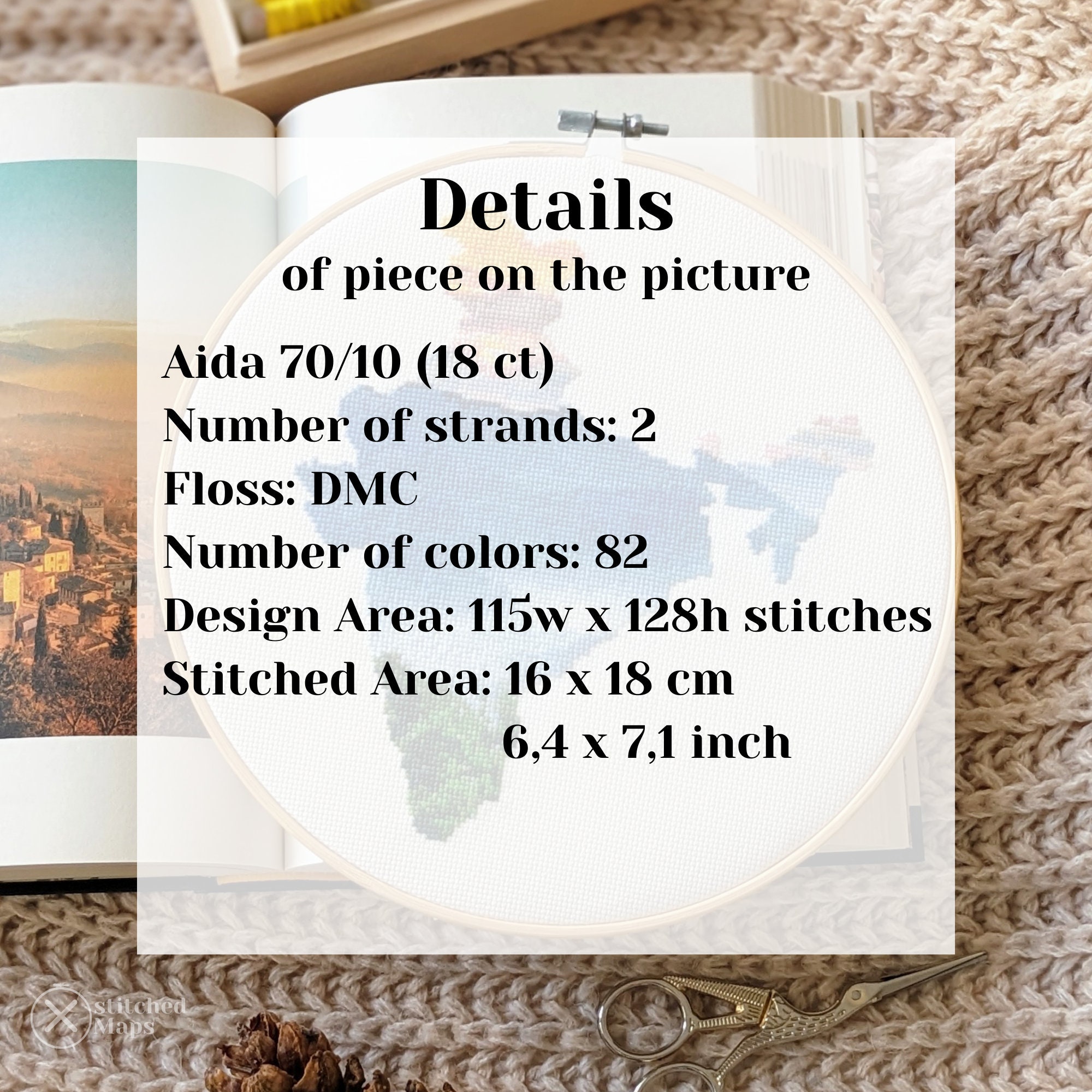 India Cross Stitch Map Pattern Landscape Sunset Embroidery Design ...