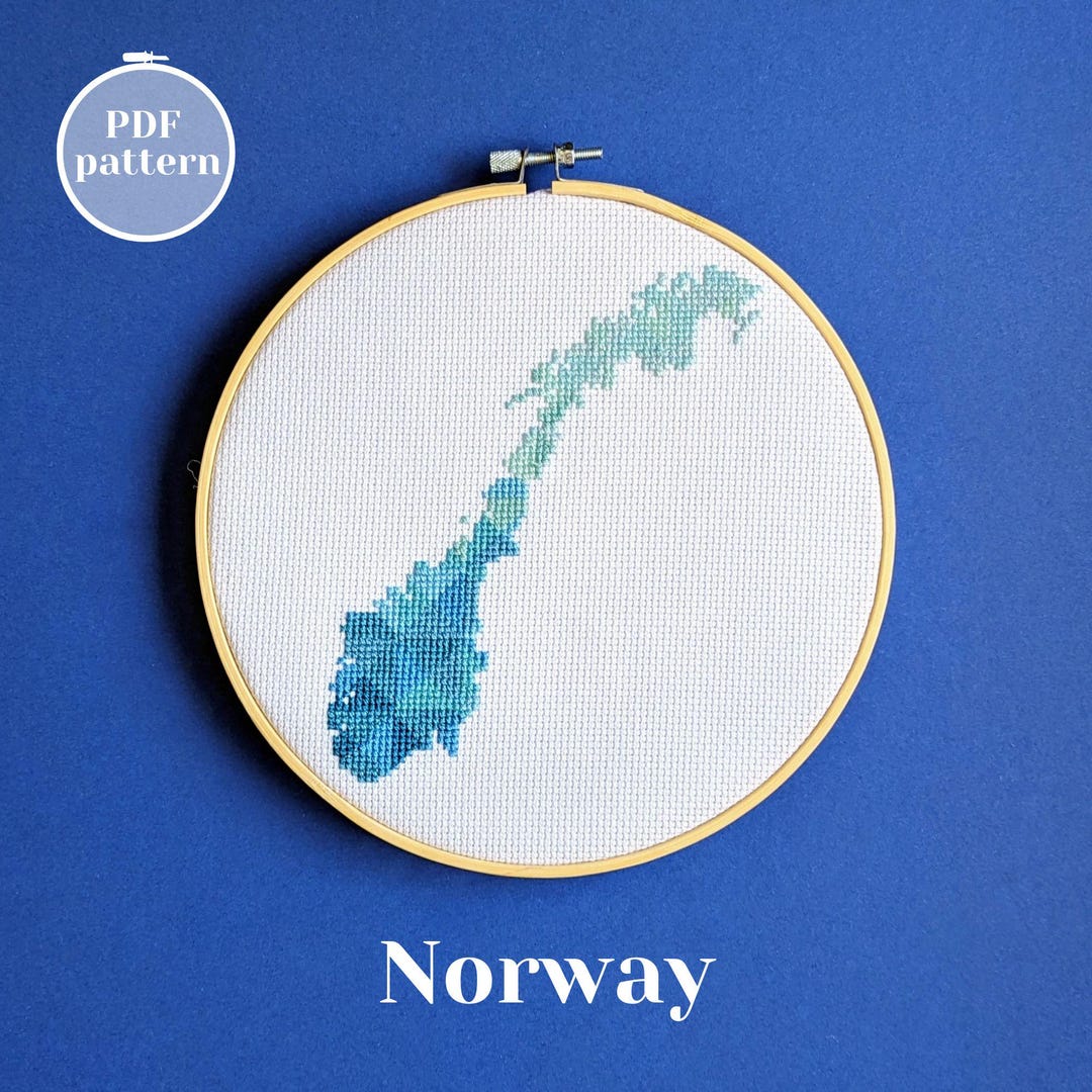 Norway Map 66w X 82h Cross Stitch Pattern. Counted Xstitch PDF Chart ...