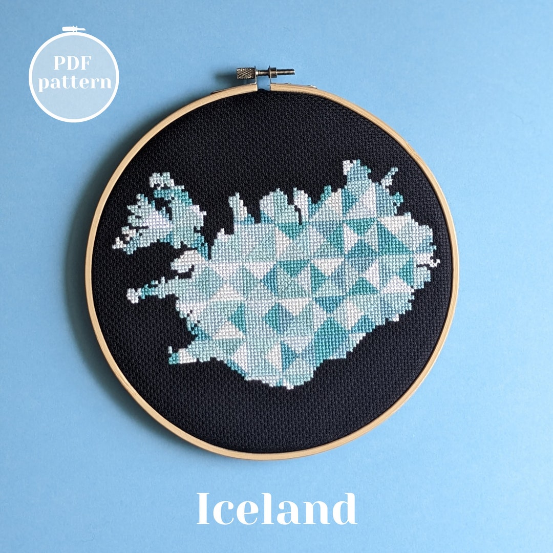 Iceland Map Cross Stitch Pattern. Reykjavik Theme Wall Art Hanging ...