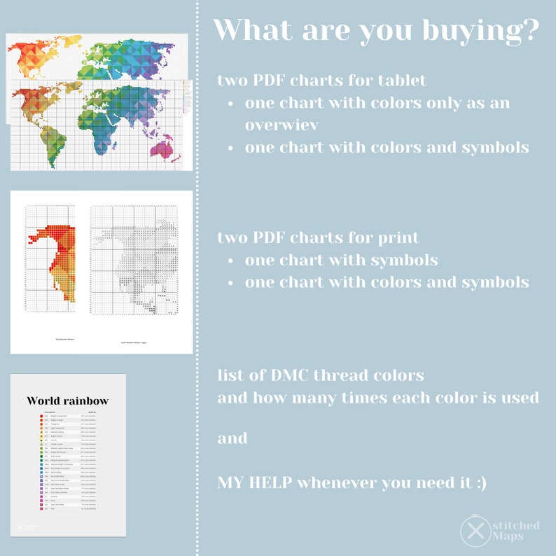 World Map Cross Stitch Scheme for Instant Download. Rainbow - Etsy