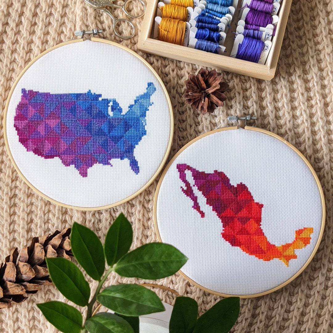 USA and MEXICO Cross Stitch Pattern Set | Easy to Stitch Embroidered ...