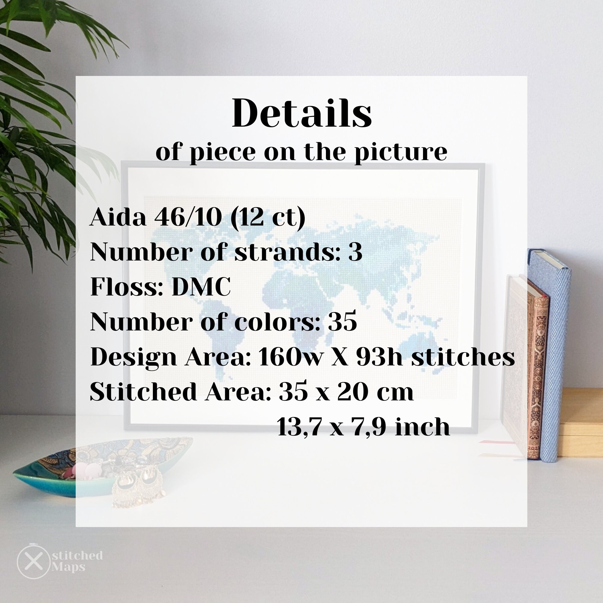 World Map Cross Stitch Scheme for Instant Download. Blue Watercolor ...