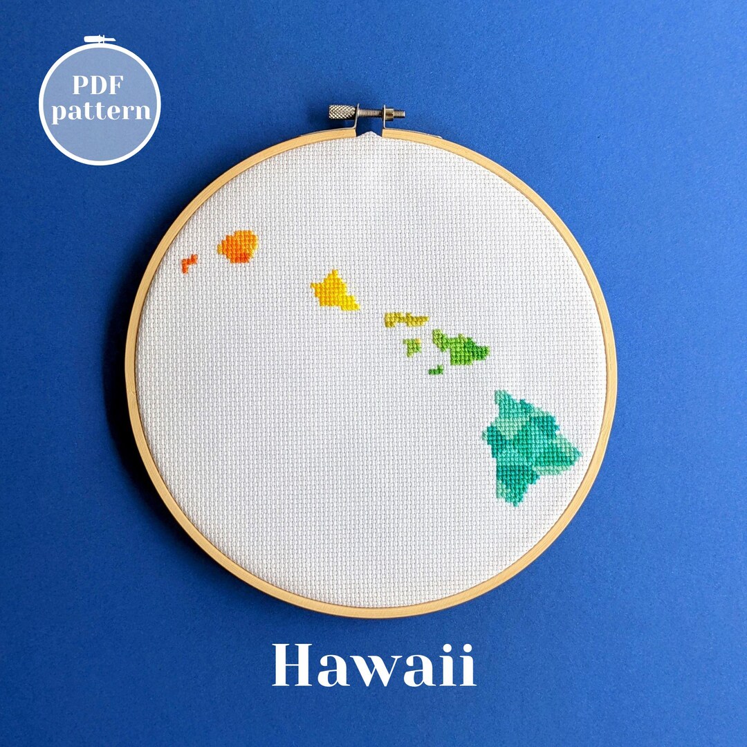 Hawaii Islands Map Cross Stitch Pattern. Modern Xstitch Design in ...