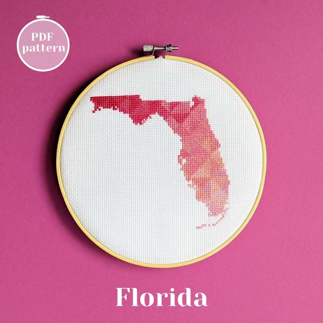 Florida Map Cross Stitch Pattern. Modern Simple Xstitch PDF Chart ...
