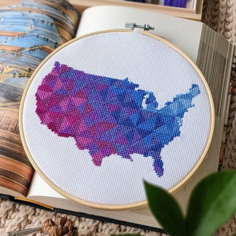 USA and MEXICO Cross Stitch Pattern Set. Easy to Stitch Embroidered Map ...