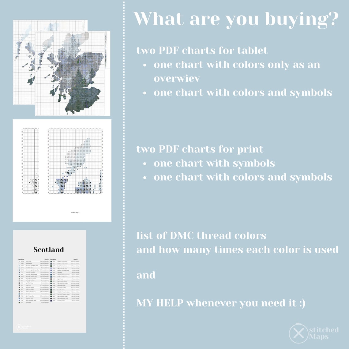 Scotland Map Cross Stitch Pattern With Misty Forest Design Modern ...