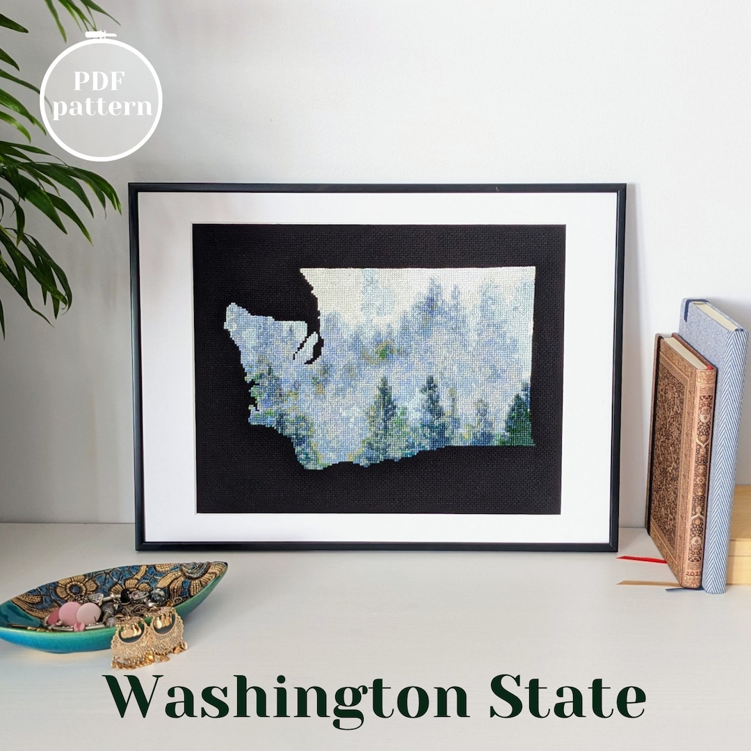 Washington State Map Cross Stitch PDF Pattern. USA Themed Embroidery ...