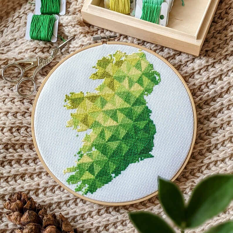 Ireland Map Cross Stitch Pattern. Emerald Island Silhouette for ...