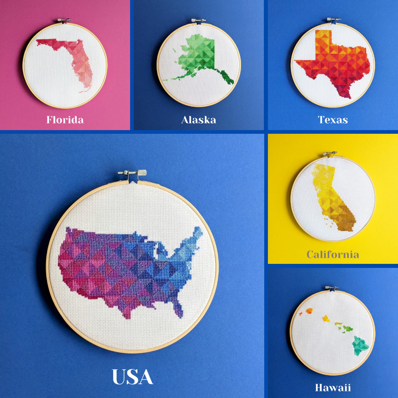 USA and States Modern Cross Stitch Pattern Set. Easy to Stitch ...