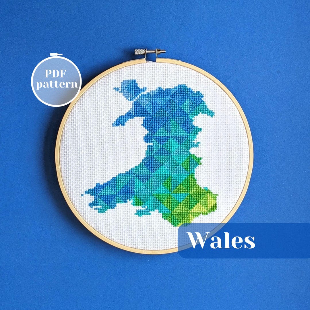 Wales Map Cross Stitch Pattern. Welsh Country Shape for Embroidery ...